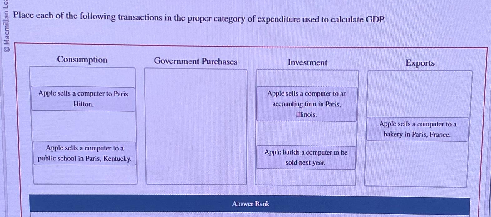 Solved Place each of the following transactions in the | Chegg.com