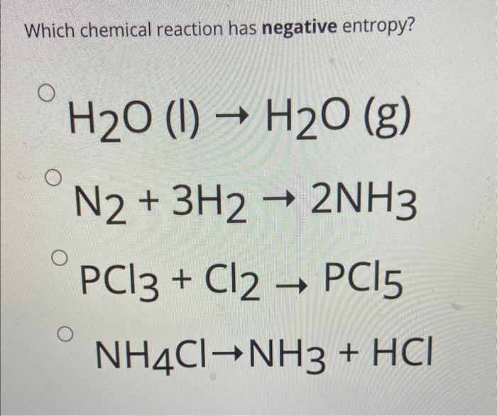 Solved Which chemical reaction has negative entropy? | Chegg.com