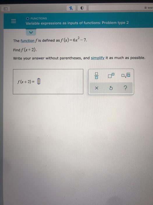 Solved h ww O FUNCTIONS Variable expressions as inputs of | Chegg.com