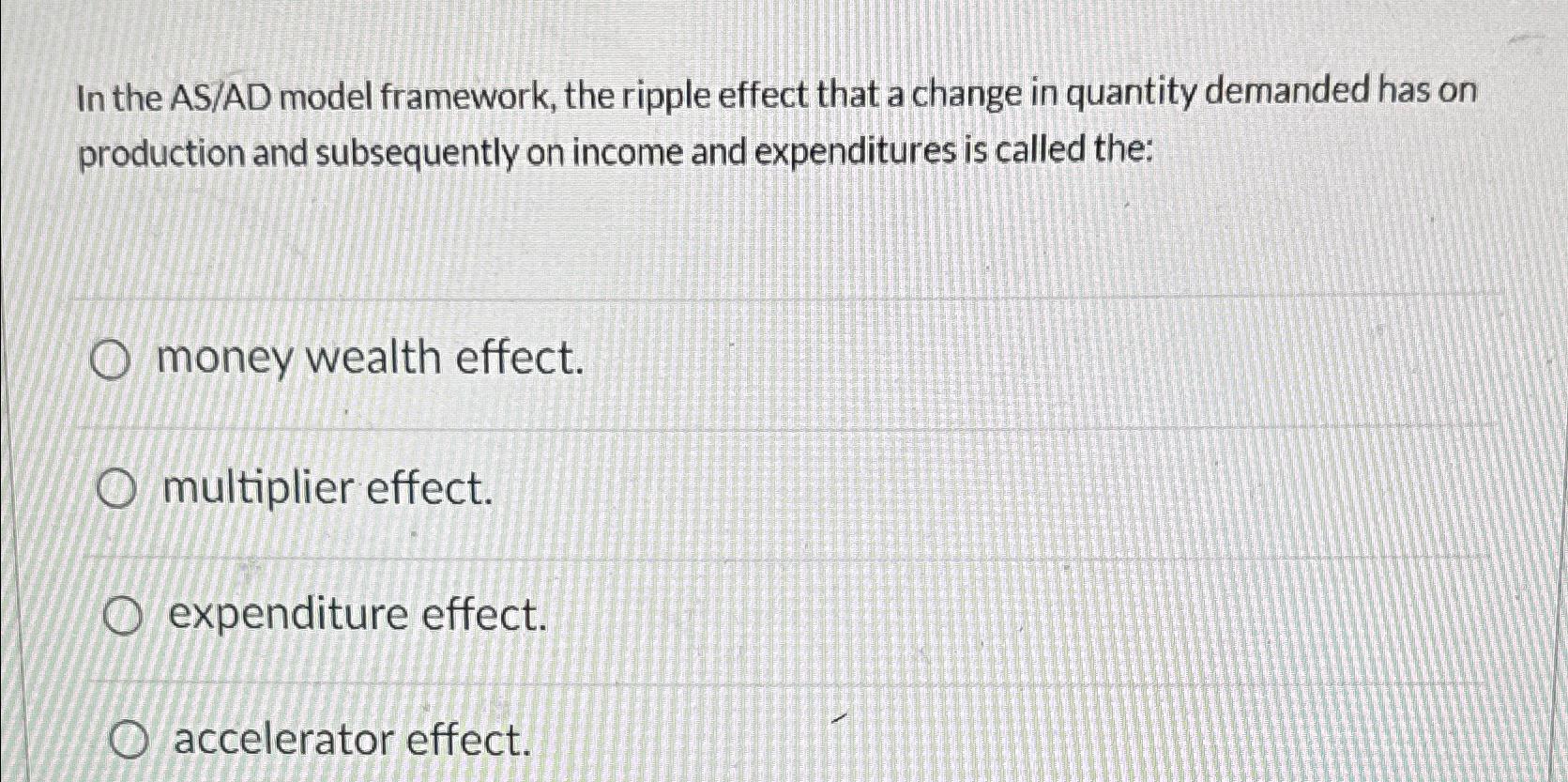 Solved In the AS/AD model framework, the ripple effect that | Chegg.com