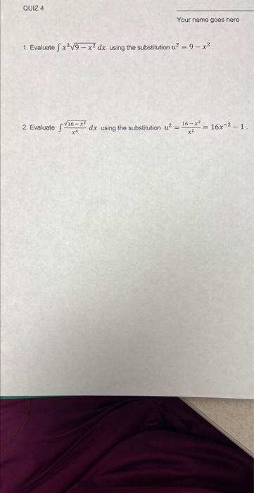 Solved 1. Evaluate ∫x39−x2dx using the substitution u2=9−x2. | Chegg.com