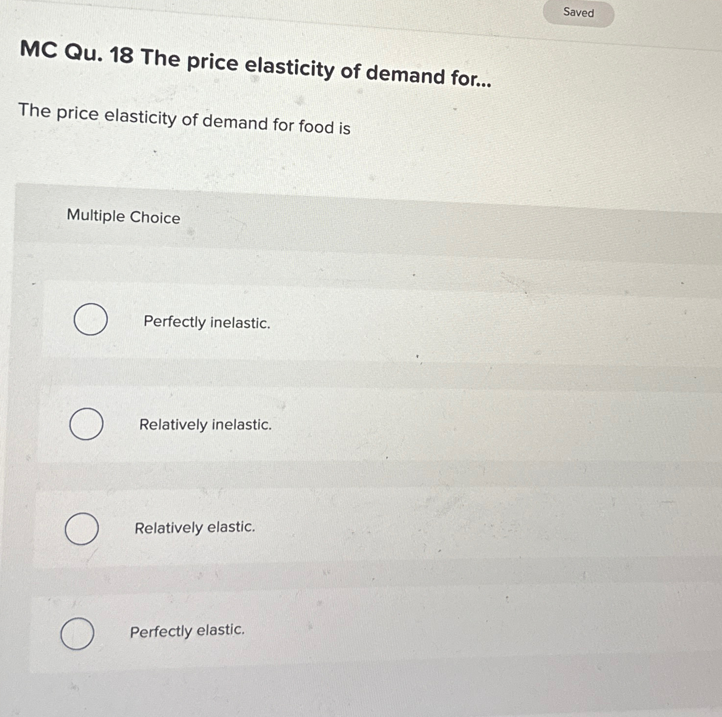 Solved MC Qu. 18 ﻿The price elasticity of demand for...The | Chegg.com