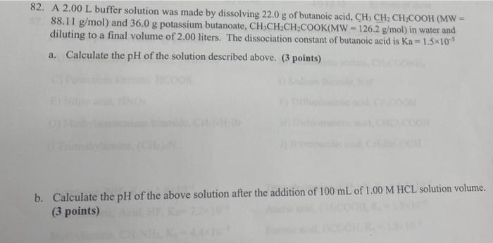 Solved 82. A 2.00 L buffer solution was made by dissolving | Chegg.com