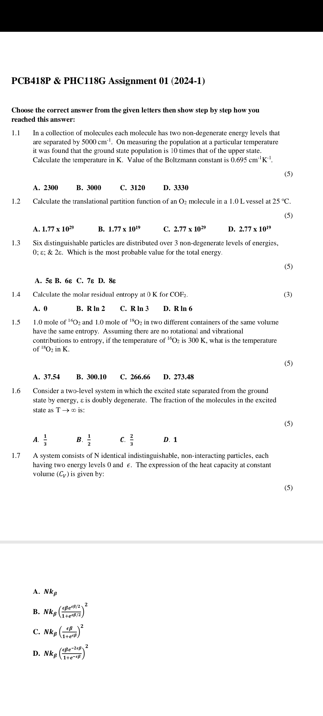 Solved oose the correct answer from the given letters then | Chegg.com