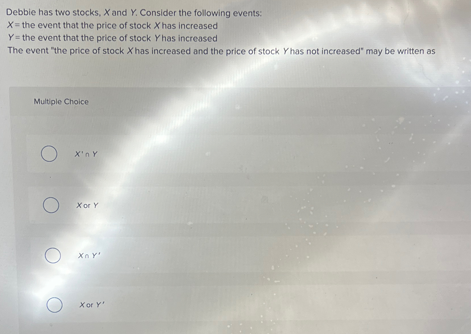 Solved Debbie has two stocks, x ﻿and Y. ﻿Consider the | Chegg.com