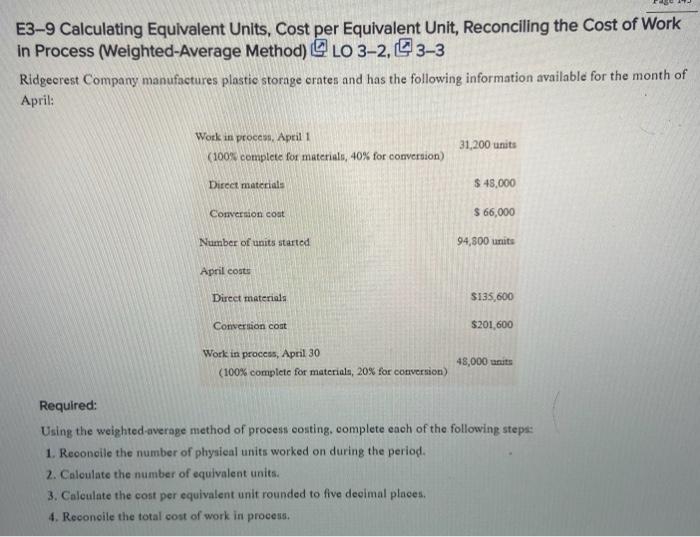 Solved CHECK FIGURES: E3-9 Req. 3 Cost per Equivalent Unit | Chegg.com