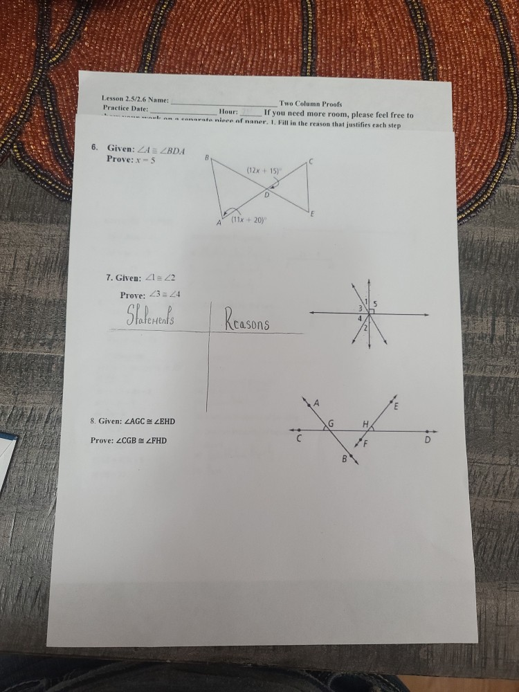 Solved Lesson 2.5/2.6 Name: Two Column Proofs Practice Date: | Chegg.com