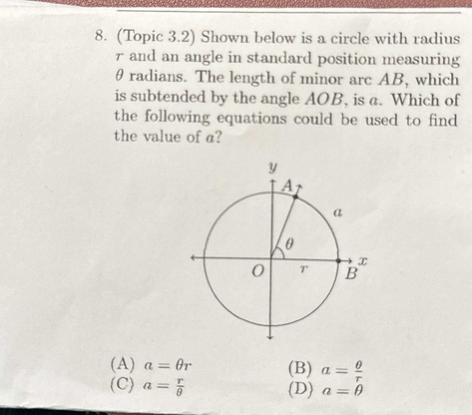 Solved (Topic 3.2) ﻿Shown below is a circle with radius r | Chegg.com