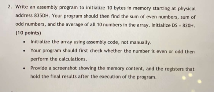 Solved 2 Write An Assembly Program To Initialize 10 Bytes 