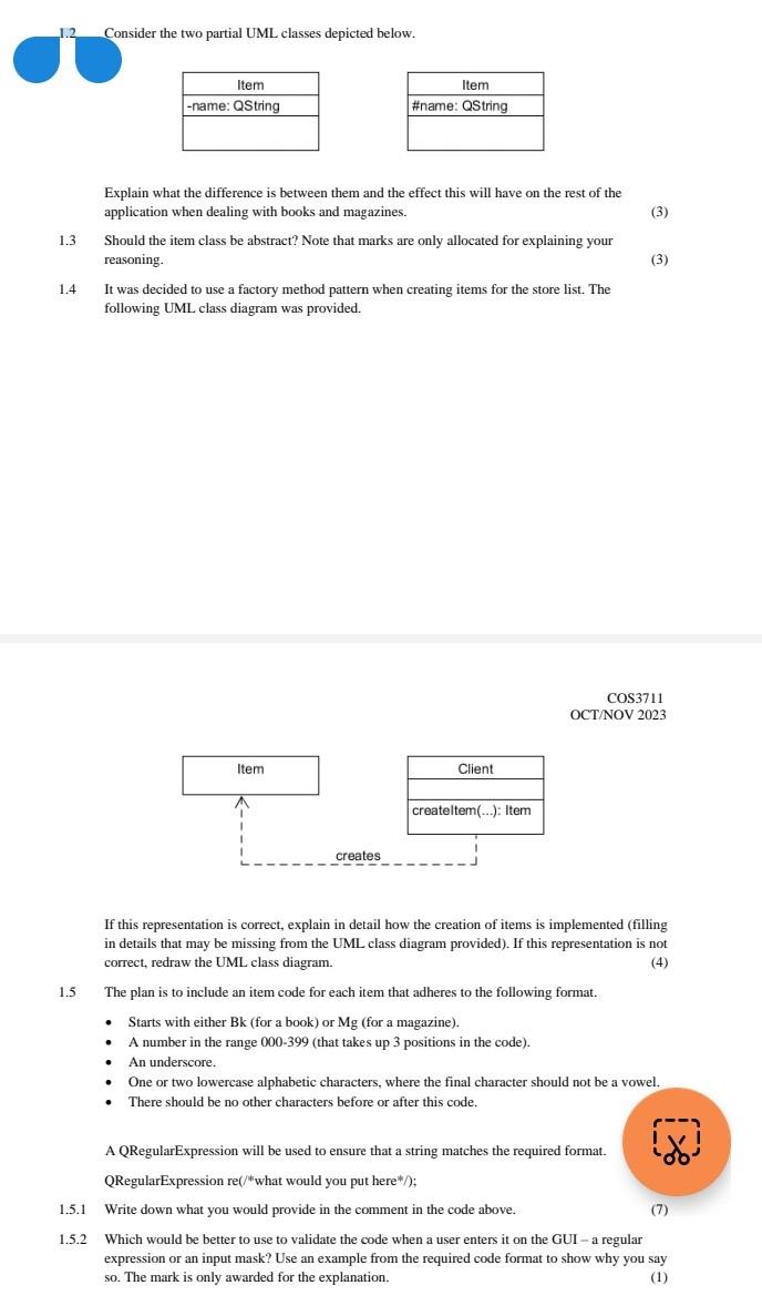 Solved sider the two partial UML classes depicted below. | Chegg.com