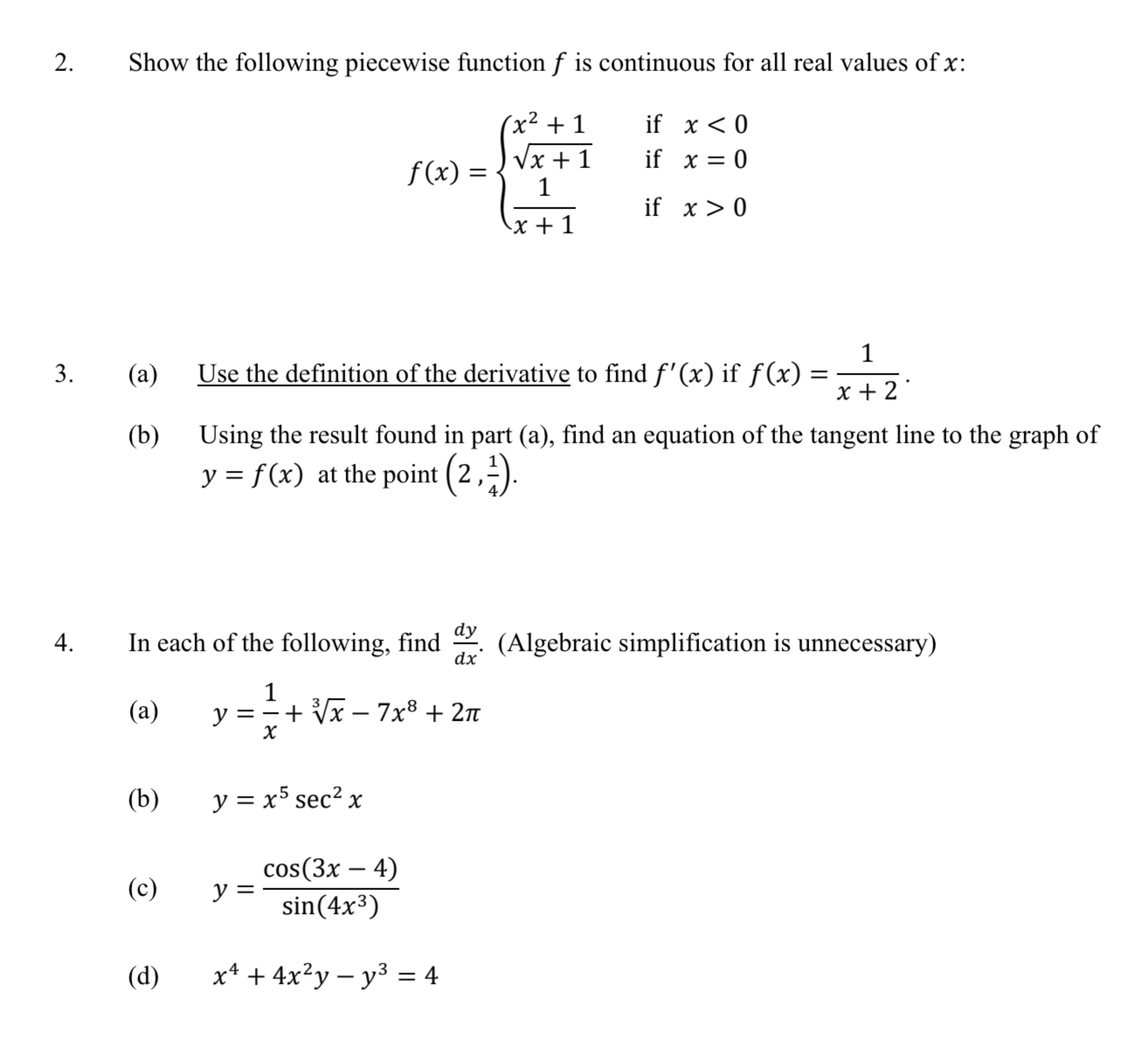 Solved In each of the following, find dydx. (Algebraic | Chegg.com