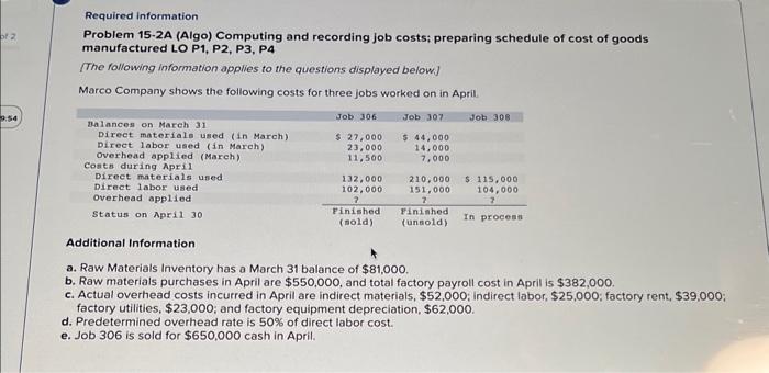 Solved Required information Problem 15-2A (Algo) Computing | Chegg.com