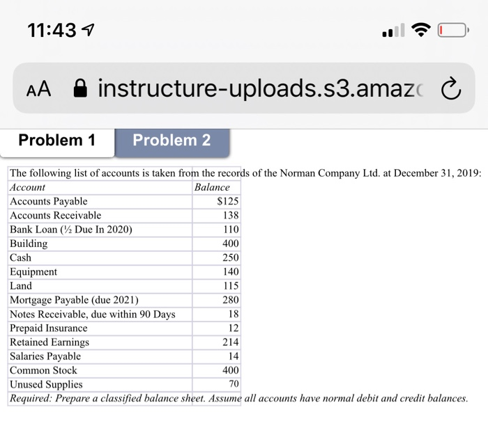 Solved 11:437 )) AA A instructure-uploads.s3.amazo Problem 1 | Chegg.com