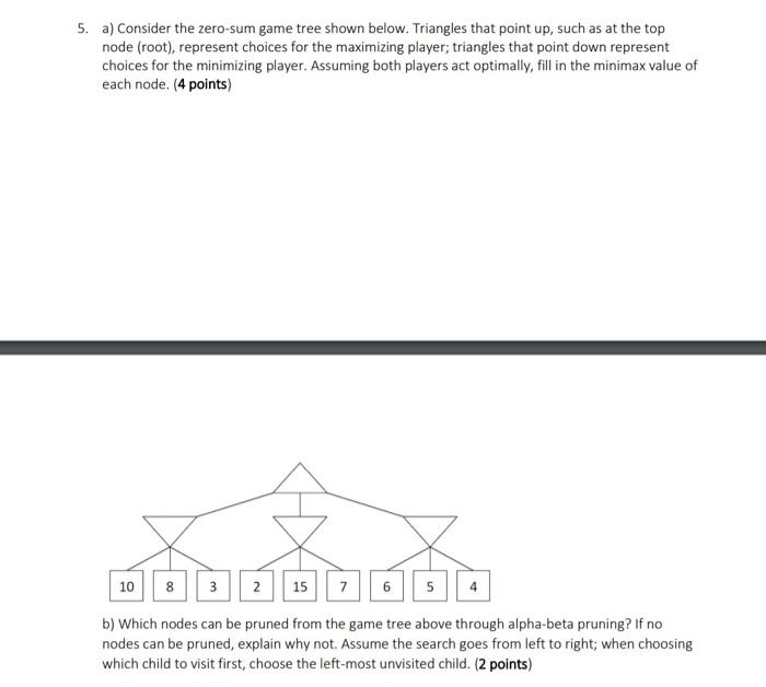 Solved 5 A Consider The Zero Sum Game Tree Shown Below 