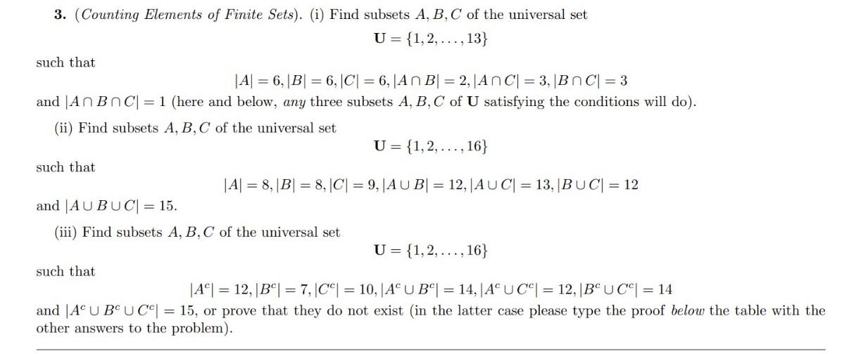 Solved 3. (Counting Elements of Finite Sets). (i) Find | Chegg.com