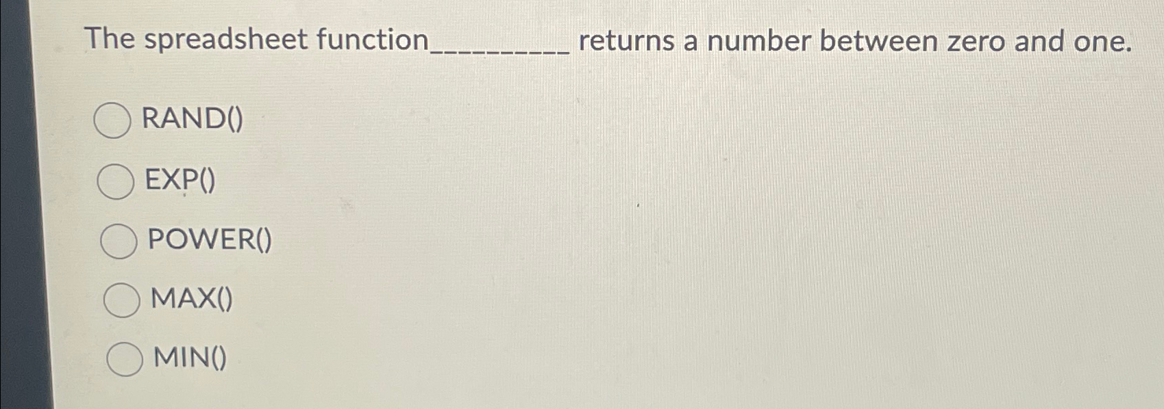 Solved The spreadsheet function returns a number between | Chegg.com