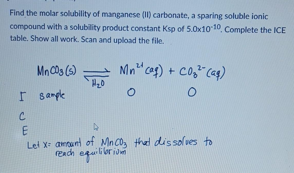 Solved What is the molar solubility of manganese (ll) | Chegg.com