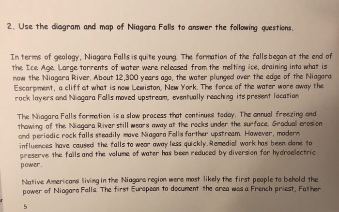 Solved 2. Use the diagram and map of Niagara Falls to answer | Chegg.com