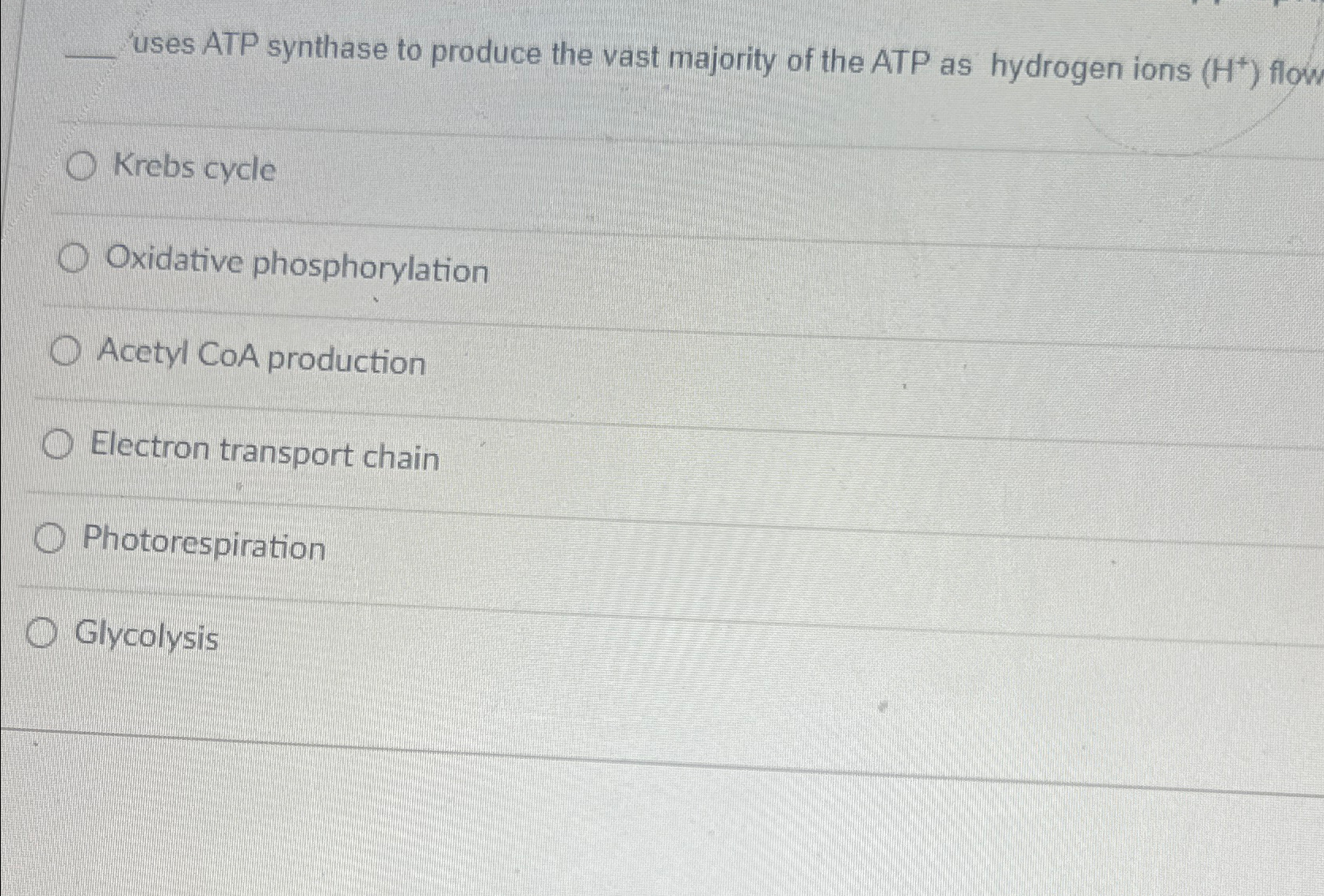 Solved uses ATP synthase to produce the vast majority of the | Chegg.com
