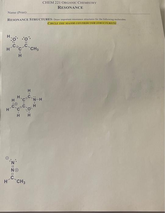 Solved RESONANCE STRUCTURES: Daw impanant resinance | Chegg.com