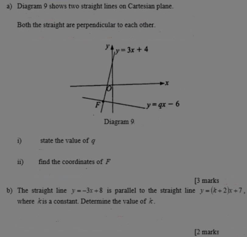Solved a) Diagram 9 shows two straight lines on Cartesian | Chegg.com