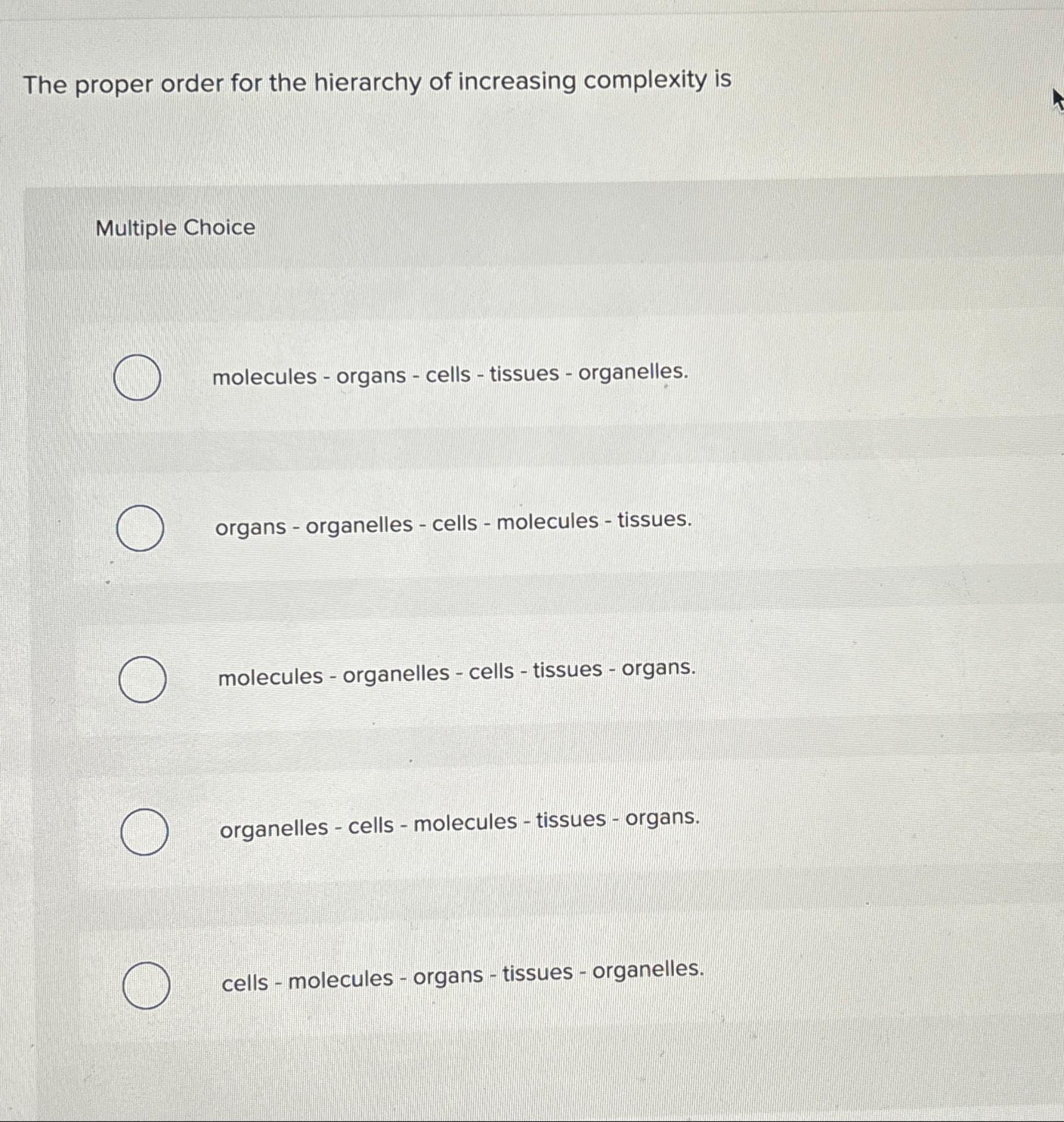 Solved The proper order for the hierarchy of increasing | Chegg.com