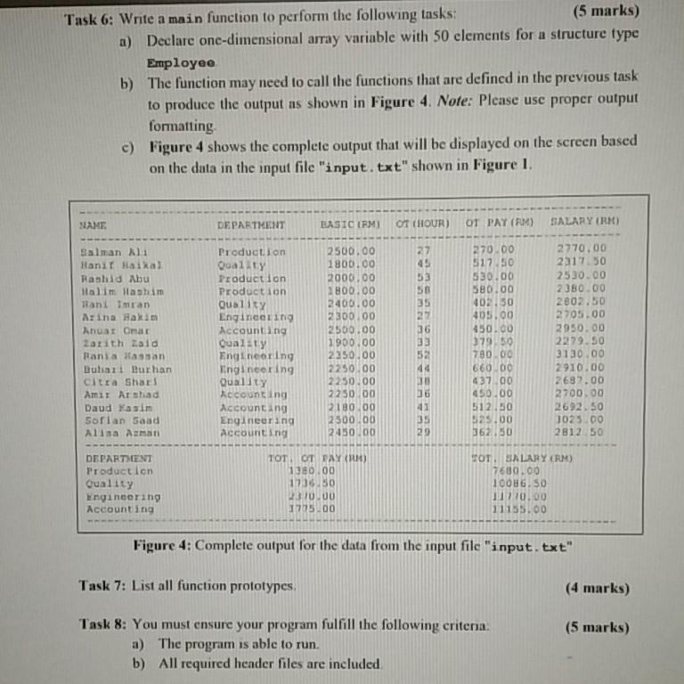 Solved (3 marks) Task 1: Declare a structure named Employee, | Chegg.com