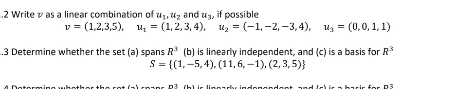Solved .2 ﻿Write v ﻿as a linear combination of u1,u2 ﻿and | Chegg.com