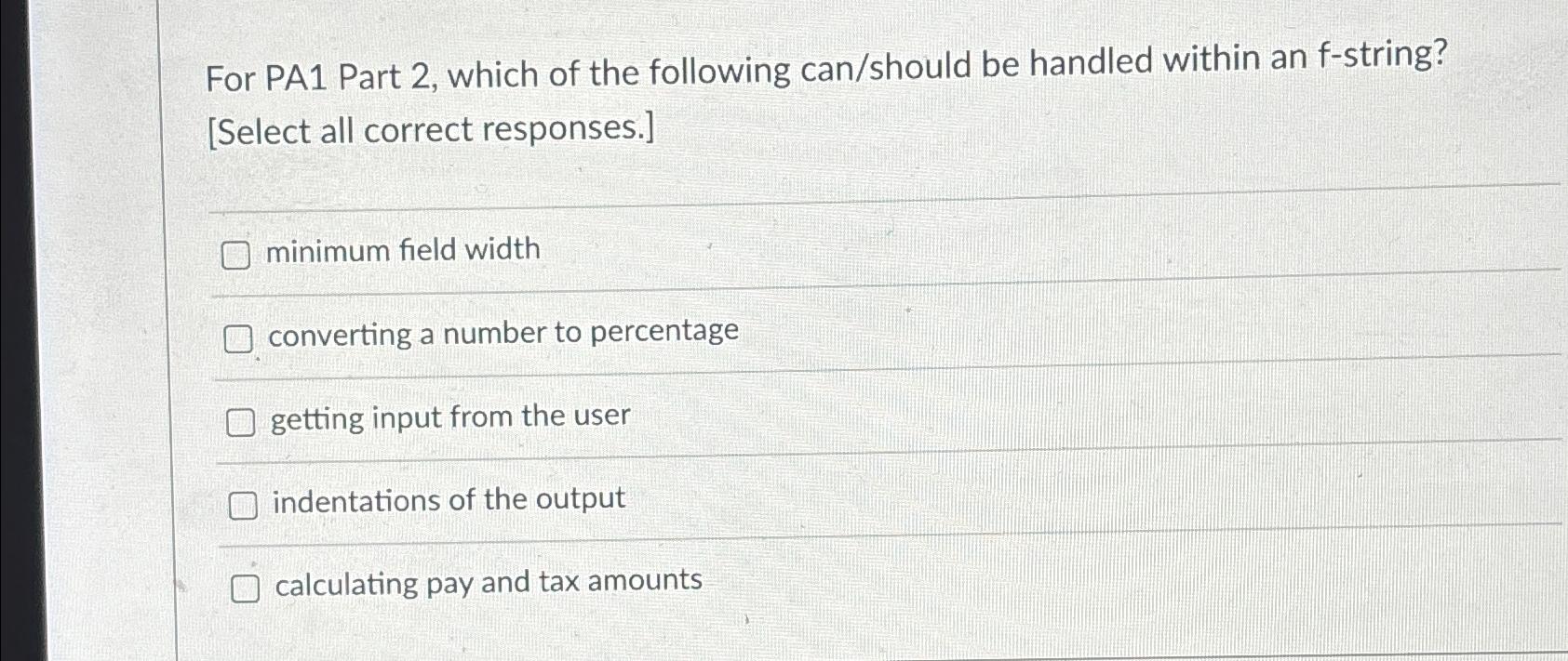Solved For PA1 ﻿Part 2, ﻿which of the following can/should | Chegg.com