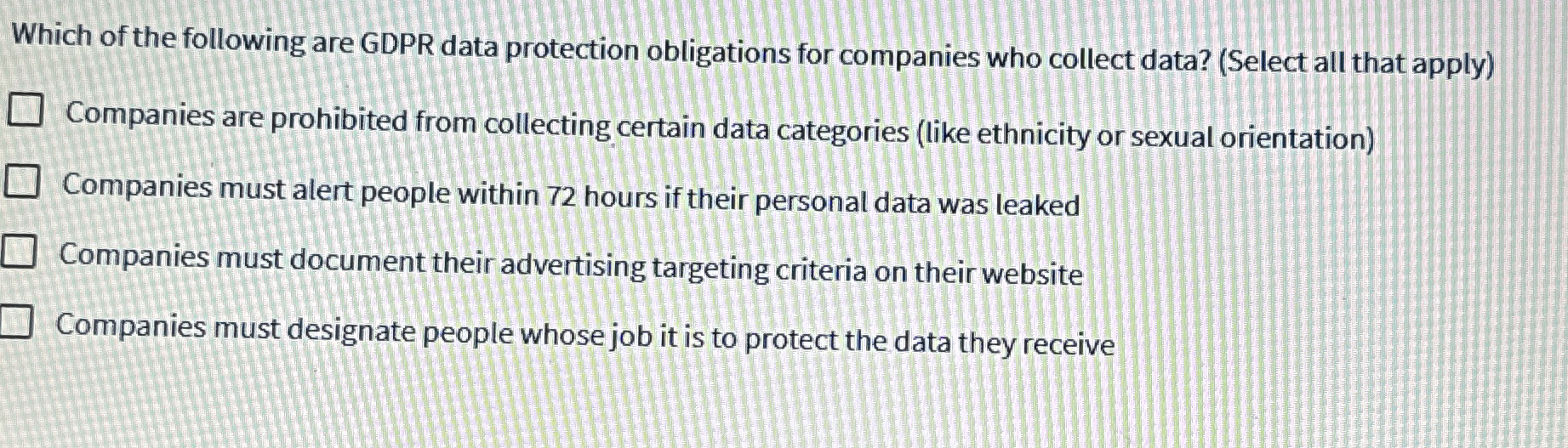 Solved Which of the following are GDPR data protection | Chegg.com