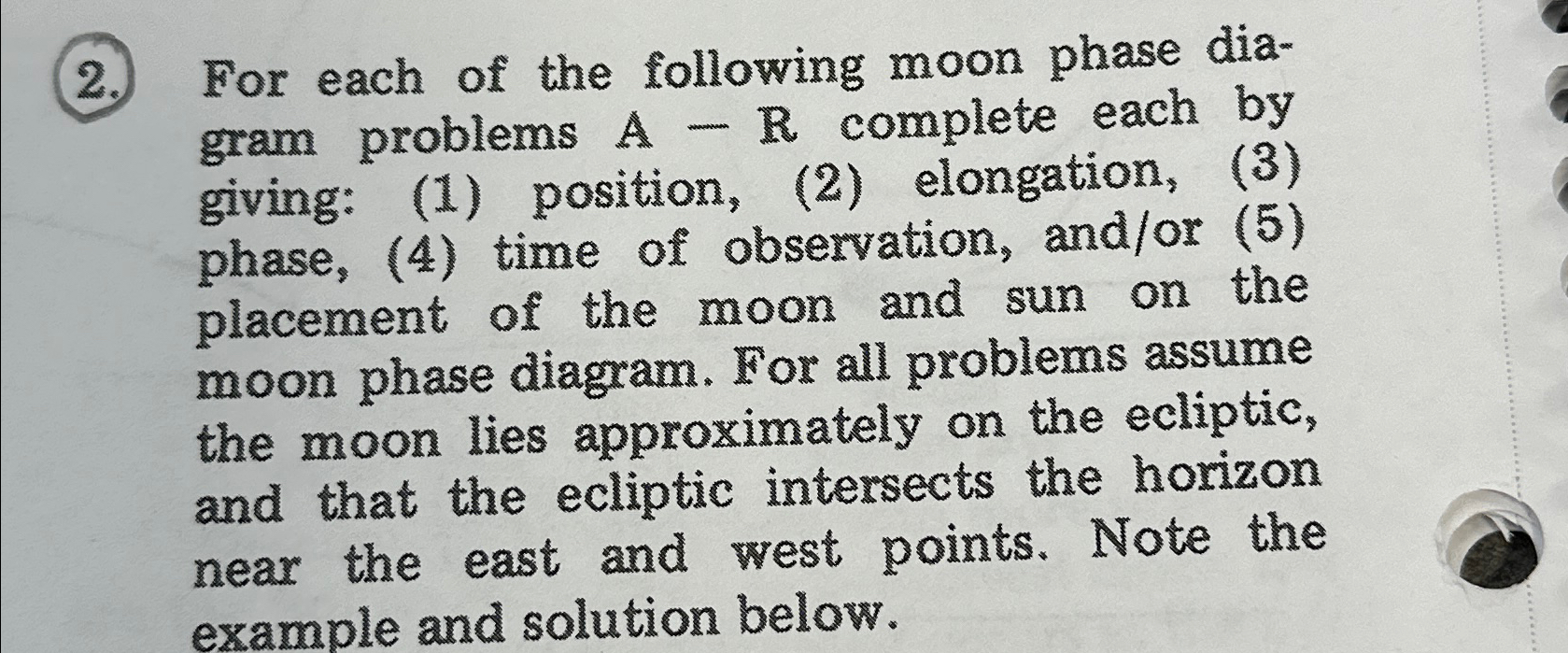 Solved For each of the following moon phase diagram problems | Chegg.com