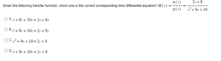 Solved Given the following transfer function, which one is | Chegg.com