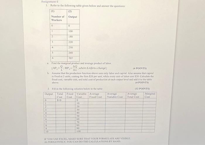 Solved Assignment 6 1. Refer to the following table given | Chegg.com
