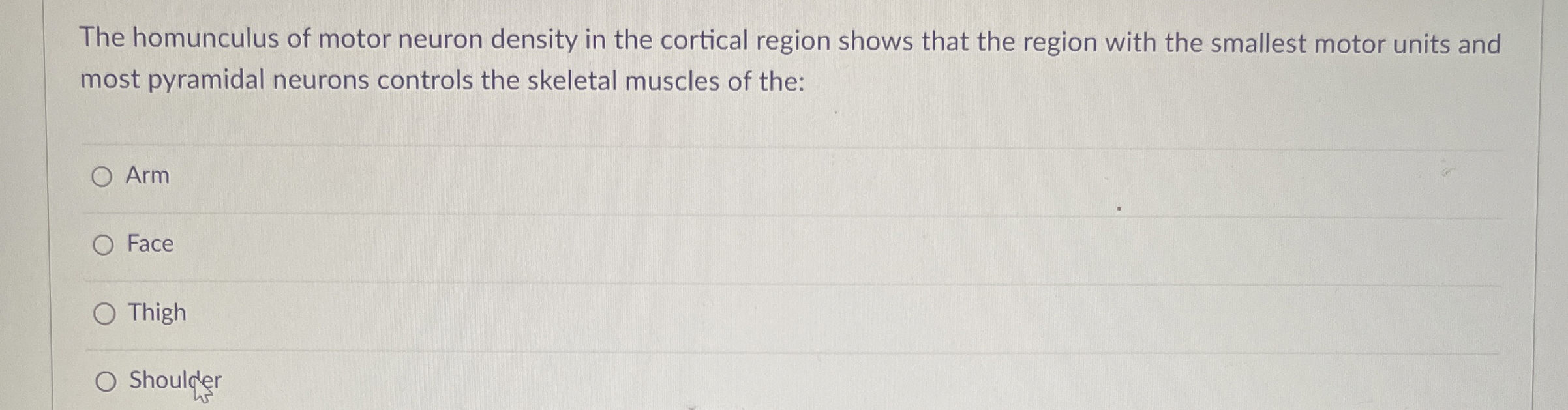 Solved The homunculus of motor neuron density in the | Chegg.com