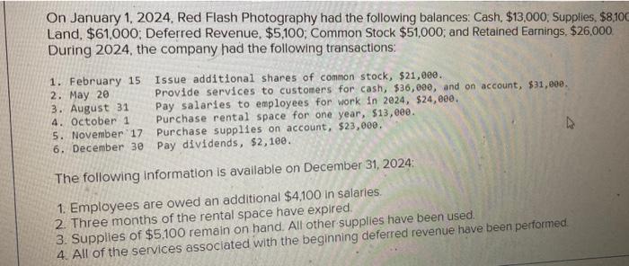 Solved On January 1, 2024, Red Flash Photography had the | Chegg.com