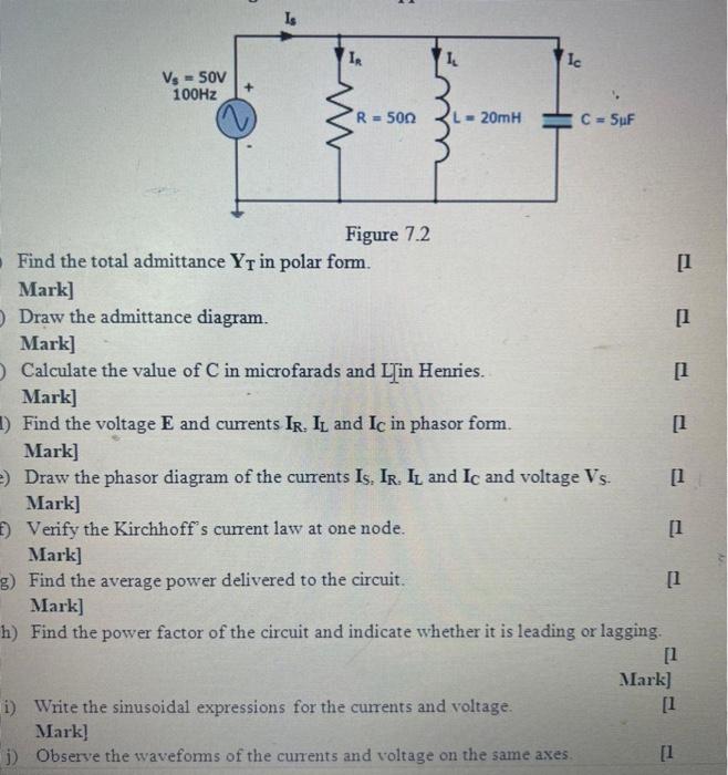 Solved Figure 7.2 Find the total admittance YT in polar | Chegg.com