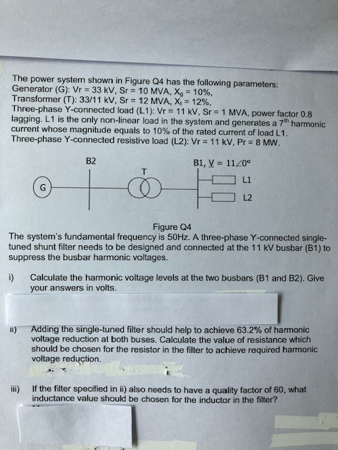 Solved The power system shown in Figure Q4 ﻿has the | Chegg.com