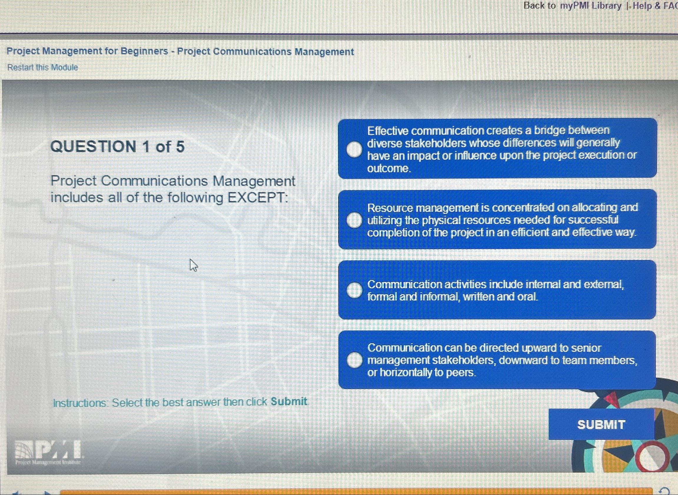 Solved Back to myPMI LibraryProject Management for Beginners | Chegg.com