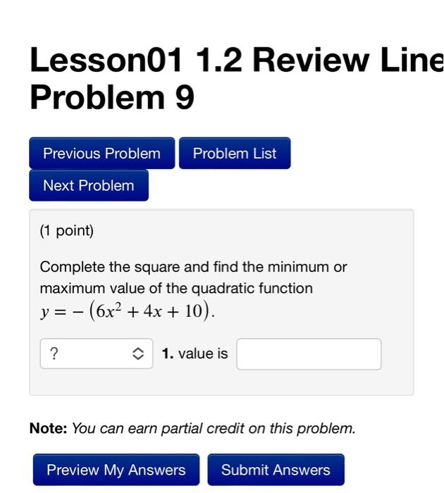 Solved Lesson01 1.2 Review Line Problem 9 (1 point) Complete | Chegg.com