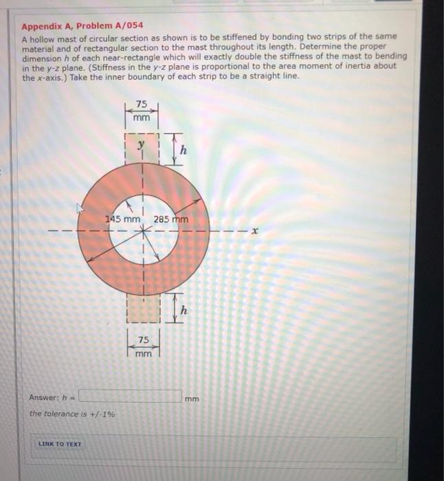 Solved Appendix A, Problem A/054 A hollow mast of circular | Chegg.com