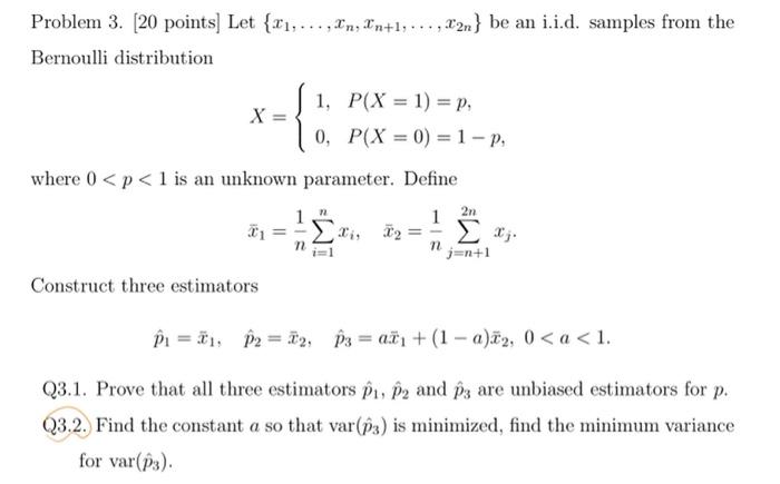 Solved Problem 3. [20 points] Let {x1,…,xn,xn+1,…,x2n} be an | Chegg.com