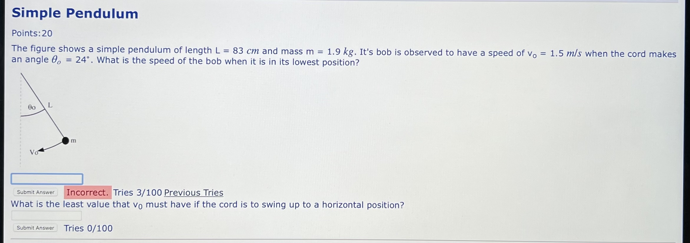 Solved Simple PendulumPoints: 20The figure shows a simple | Chegg.com