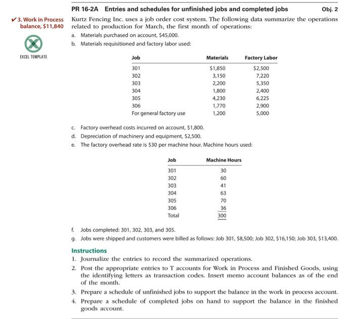 Solved PR 16-2A Entries and schedules for unfinished jobs | Chegg.com