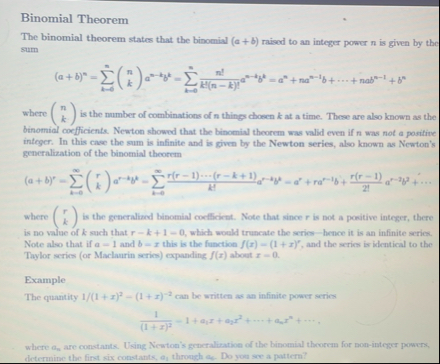 Solved Binomial TheoremThe binomial theorem states that the | Chegg.com