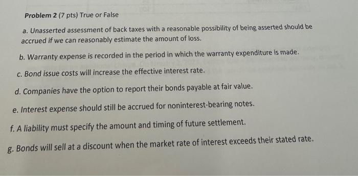 Solved Problem 2 (7 pts) True or False a. Unasserted | Chegg.com
