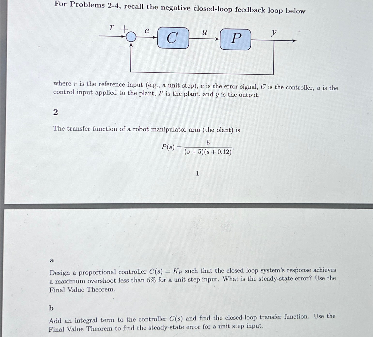 Solved For Problems 2-4, ﻿recall the negative closed-loop | Chegg.com