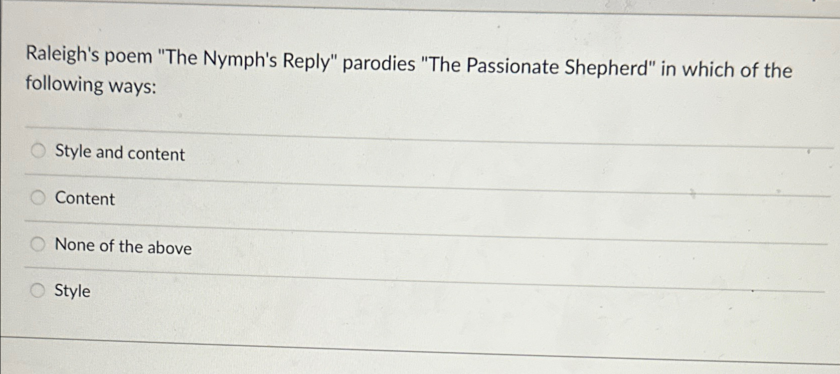 Solved Raleigh's poem "The Nymph's Reply" parodies "The | Chegg.com