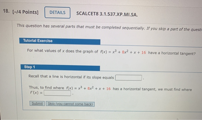 Solved 18. [-14 Points] DETAILS SCALCET8 3.1.537.XP.MI.SA. | Chegg.com
