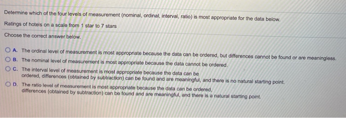 Solved Determine which of the four levels of measurement | Chegg.com