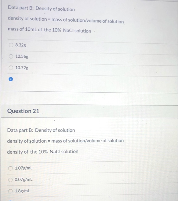 Solved Data part B: Density of solution density of solution | Chegg.com